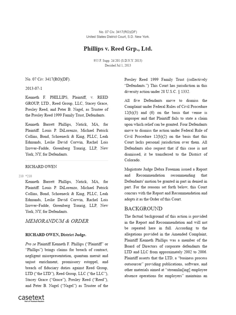 Phillips v. Reed GRP., LTD | PDF | Federal Rules Of Civil Procedure ...