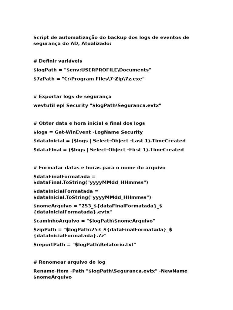 Script de Automatização Do Backup Dos Logs de Eventos de Segurança Do ...