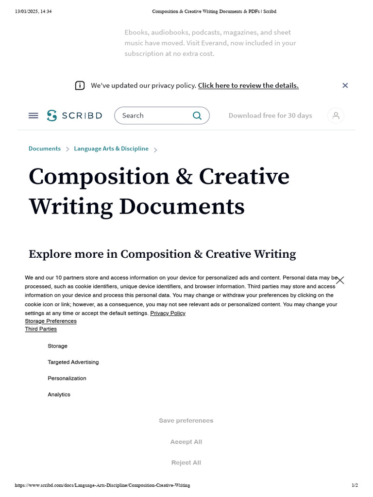 Composition & Creative Writing Documents & PDFs - Scribd | PDF | Scribd | Http Cookie