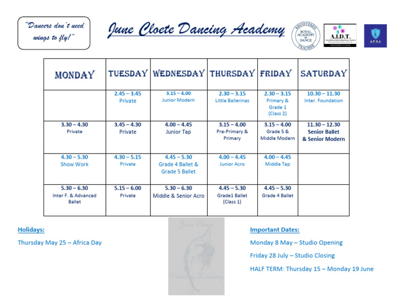 JCDA Timetable Term 2 2023 | PDF