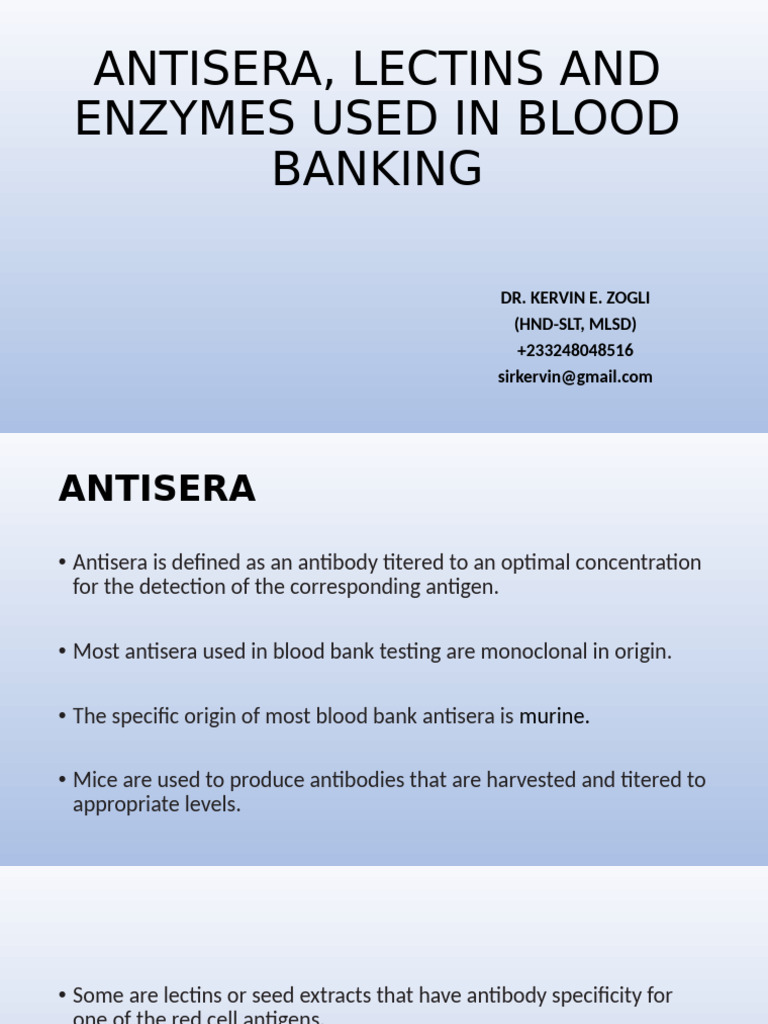Antisera, Lectins and Enzymes Used in Blood Banking | PDF | Blood Type ...