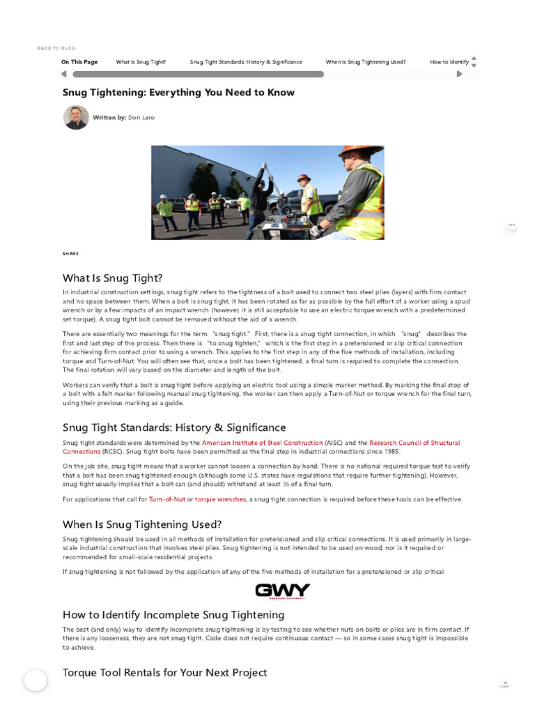 Snug Tightening_ Everything You Need to Know | PDF