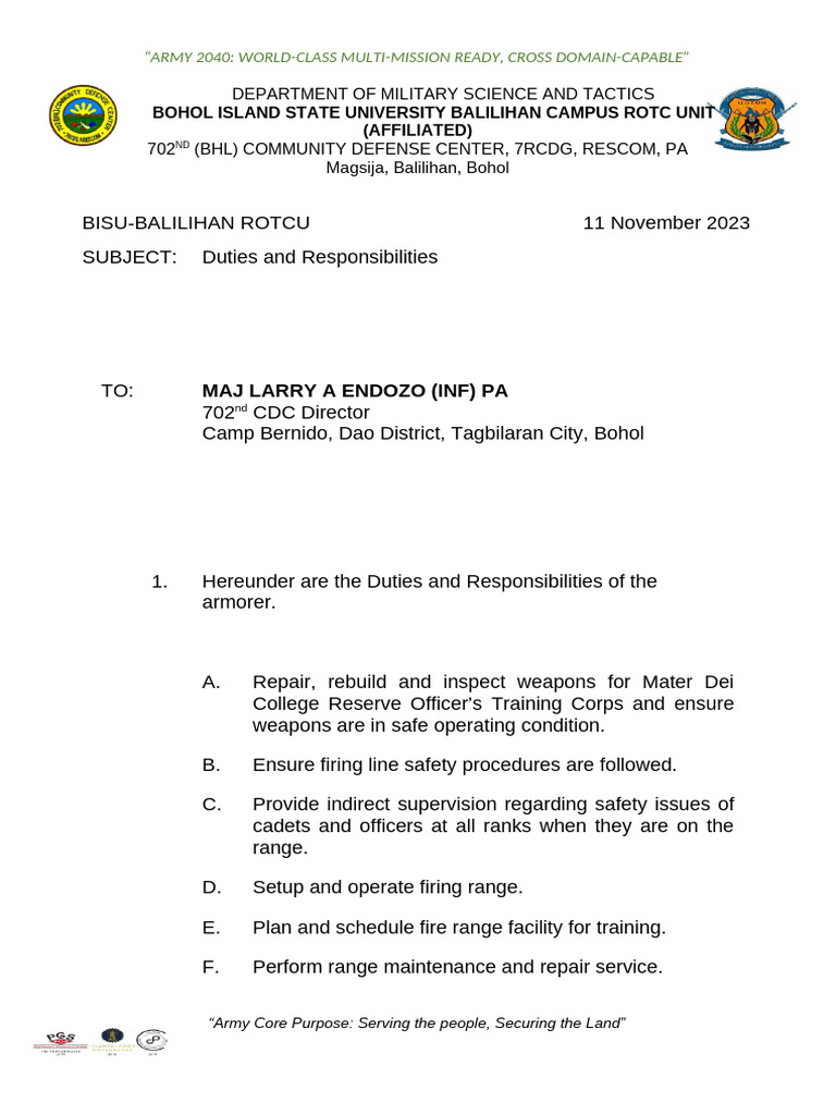Duties and Responsibilities | PDF | Reserve Officers' Training Corps ...