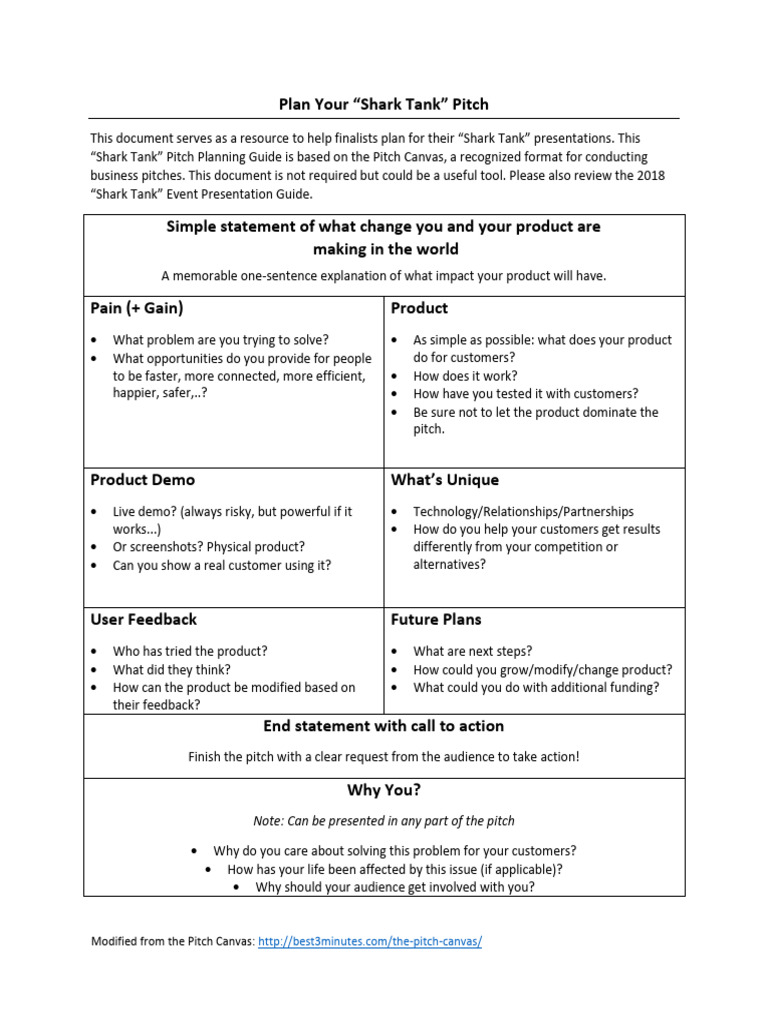 Shark Tank 2021 2022 Plan Your Pitch | PDF