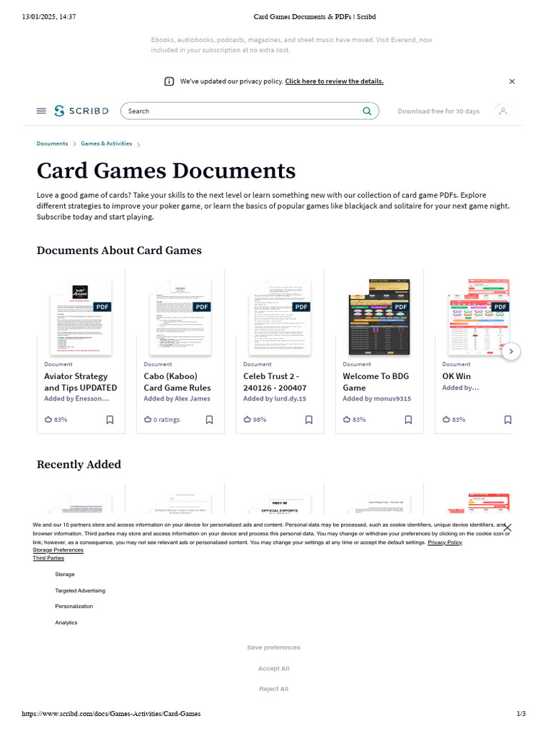 Card Games Documents & PDFs - Scribd | PDF | Scribd | Http Cookie