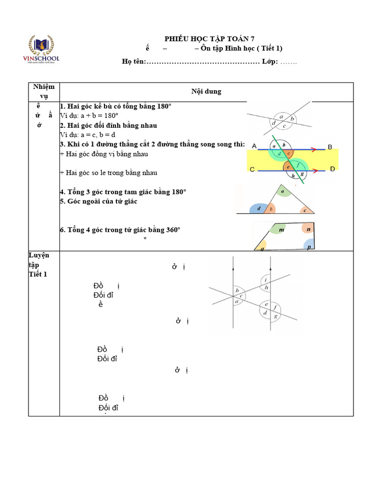 PHT - Tiết 71, 72 - Bài 9.2 - Ôn tập Hình học - Đo lường | PDF