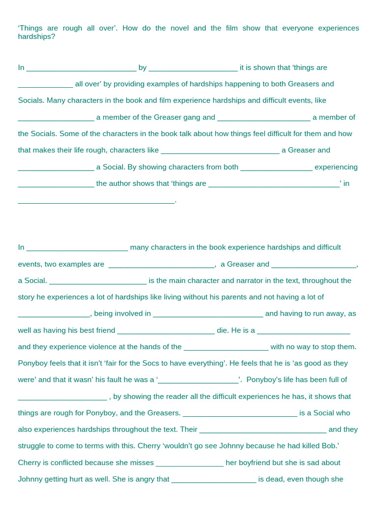 The Outsiders Cloze Essay | PDF