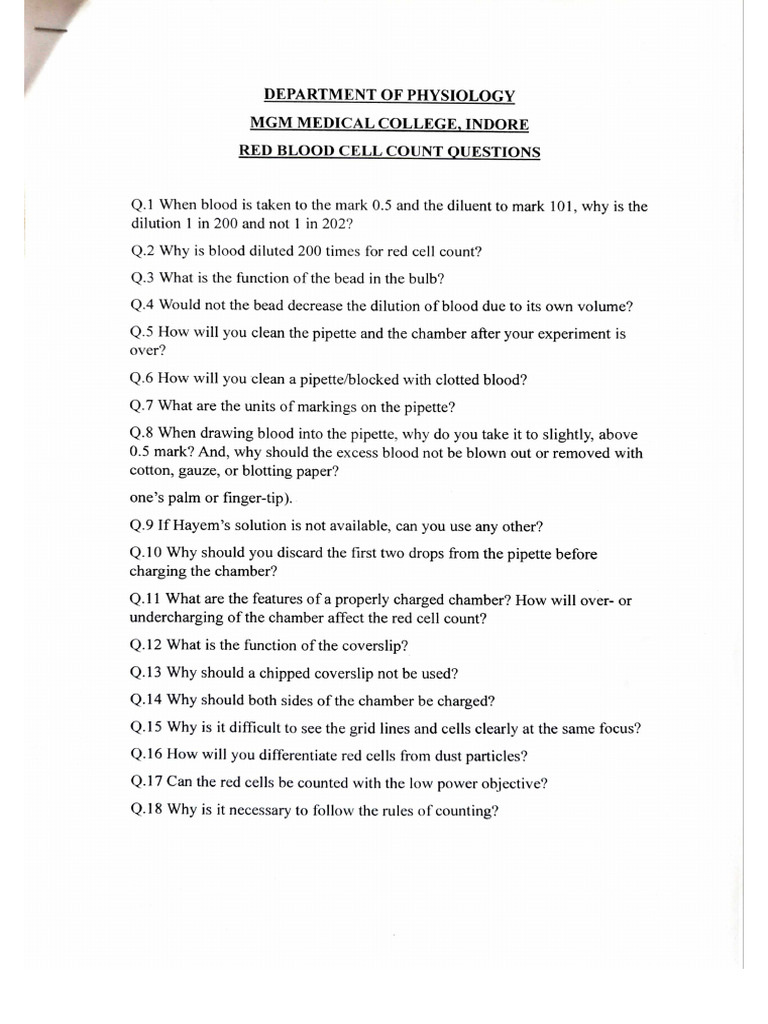 RBC Count Questions | PDF