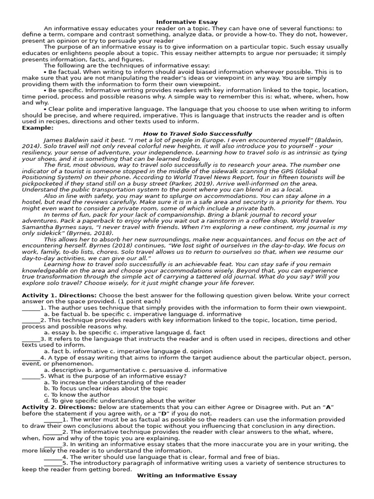 Informative and Persuasive Essay Lesson and Activity | PDF | Essays ...