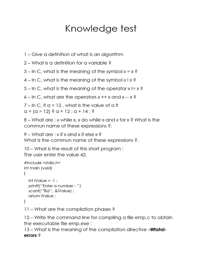 KnowledgeTest1A-S1 - EN-Paper | PDF