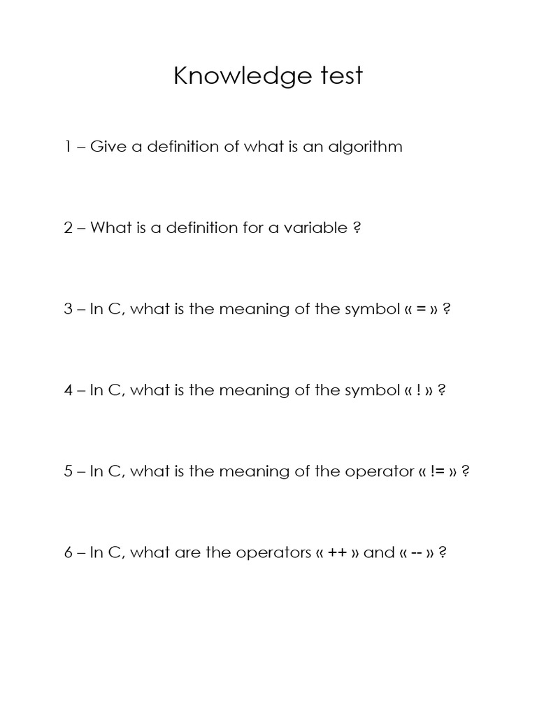 KnowledgeTest1A-S1 - EN | PDF