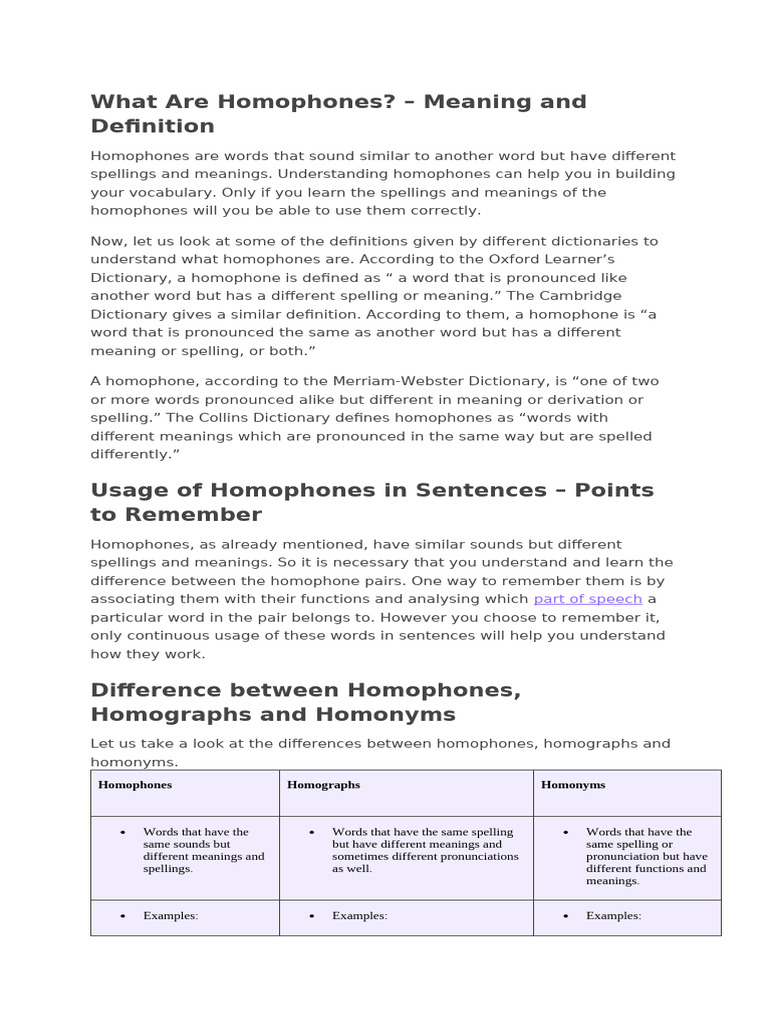 What Are Homophones | PDF | Linguistic Morphology | Linguistic Typology