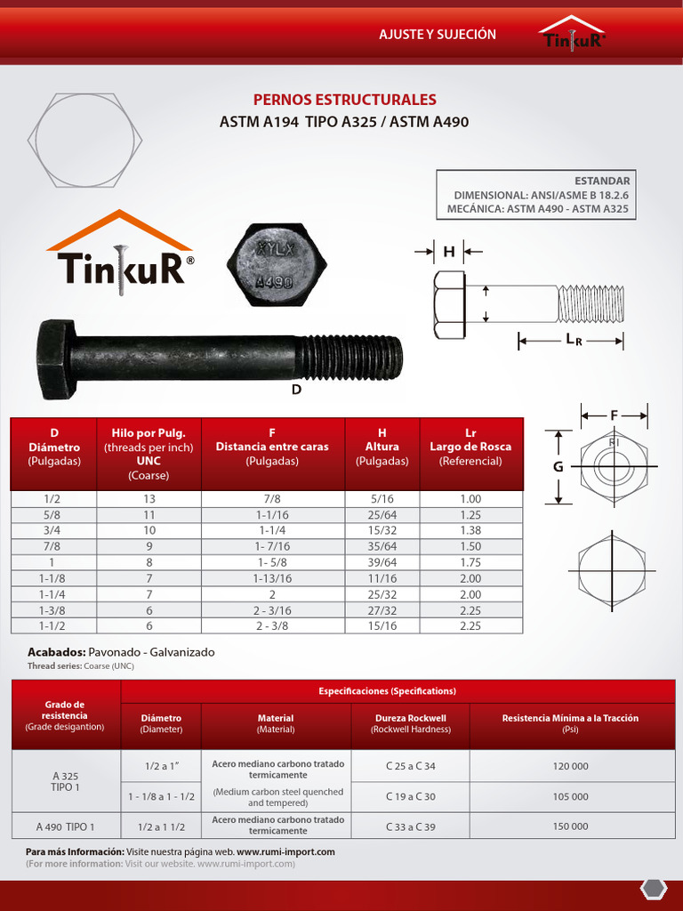 3.3 FT PERNO A325 - A490 | PDF | Metalurgia | Materiales de construcción