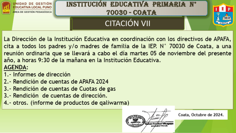 Reunión de Padres en IEP Coata | PDF
