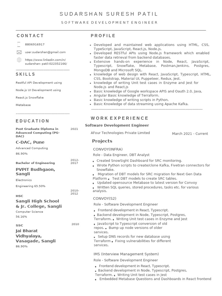 Minimalist White and Grey Professional Resume | PDF | Postgre Sql | Java Script