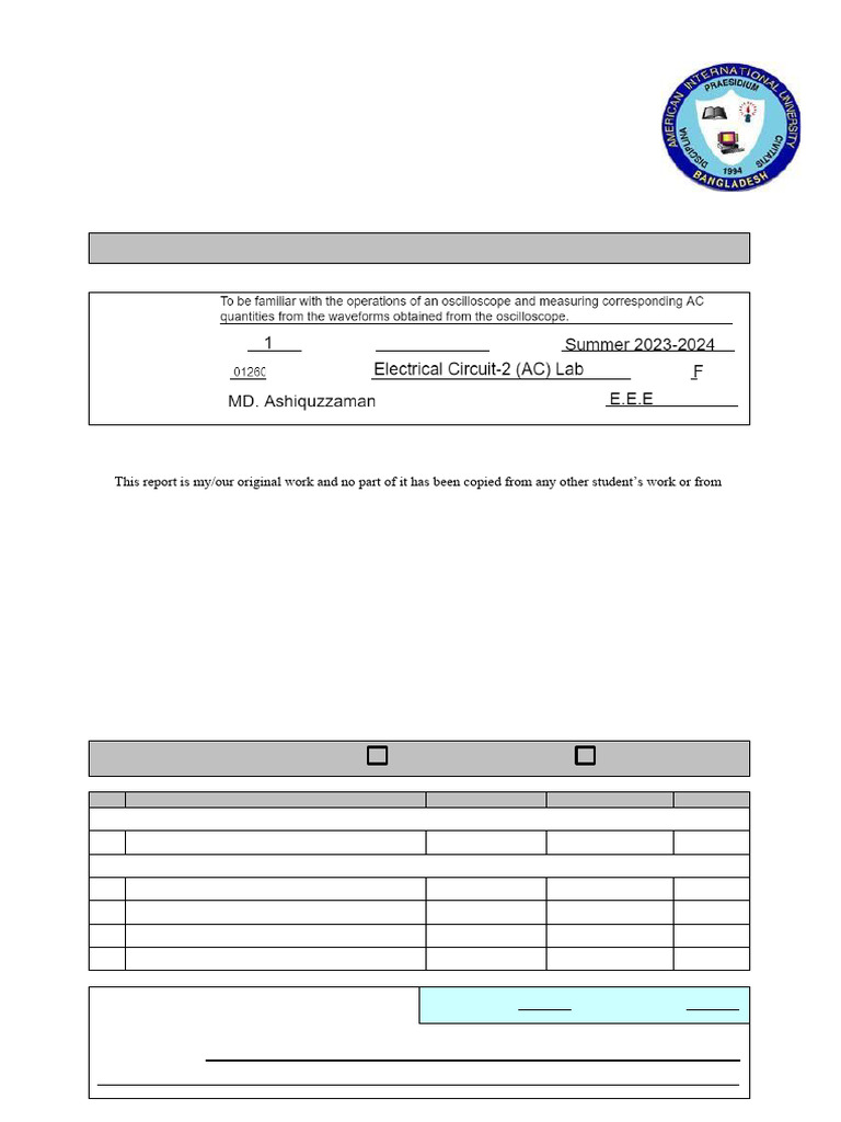 LAB Report 1 (AC) | PDF | Amplitude | Root Mean Square