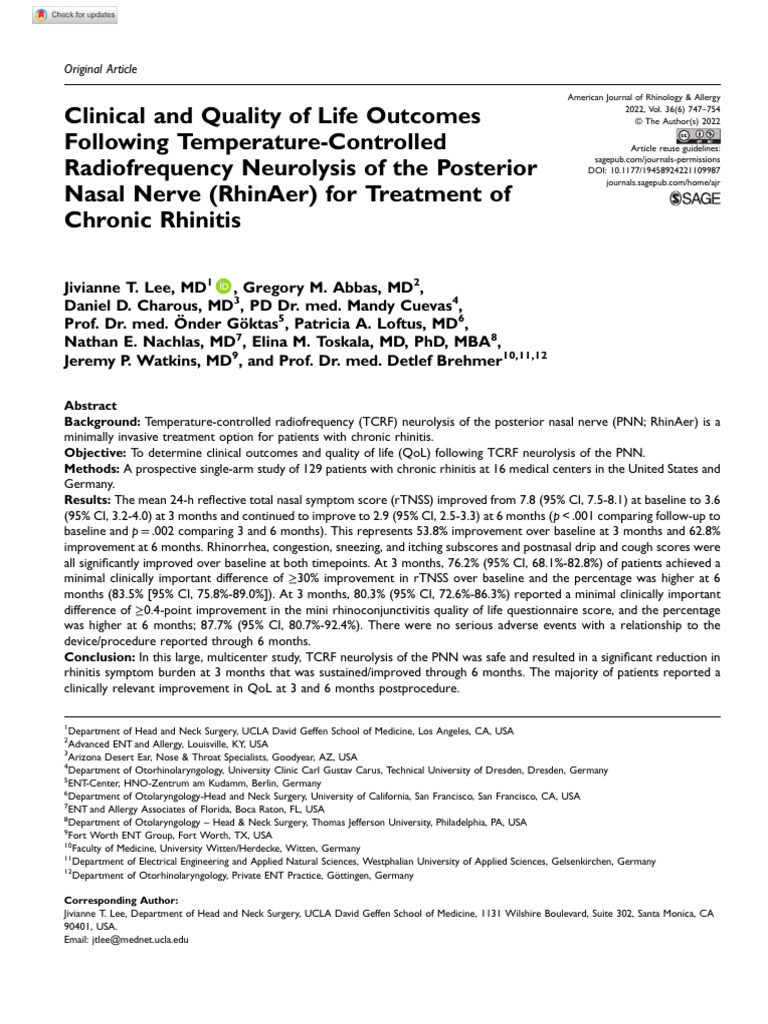 2022 - Lee - Clinical and Quality of Life Outcomes Following ...