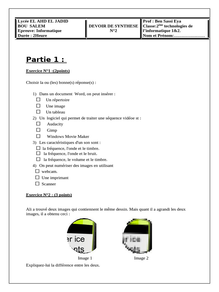 Devoir Informatique 2ème Année | PDF | Structure de contrôle | Informatique