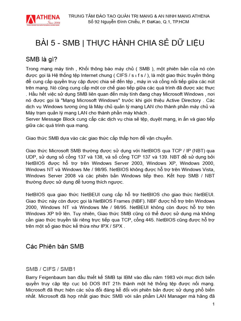 Acmn p1.b5 - Thực Hành Chia Sẻ Dữ Liệu (File Server Smb) | PDF