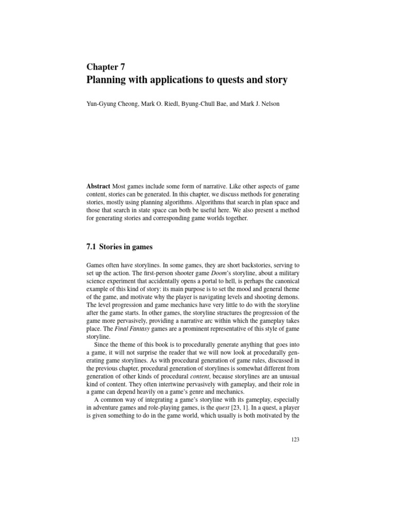 Chapter07-Planning With Applications To Quests and Strory | PDF | First Order Logic