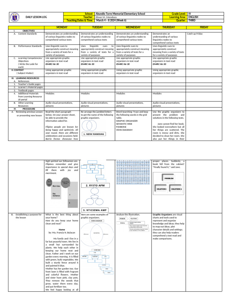 DLL ENGLISH 4 Q3 W6 GraphicOrganizers | PDF | Petal | Plants
