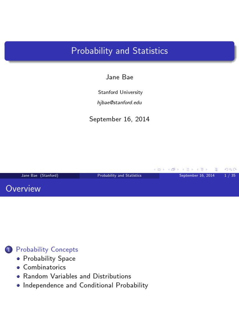 Probability & Statistics (Refresher-2014) | PDF | Probability Distribution | Expected Value