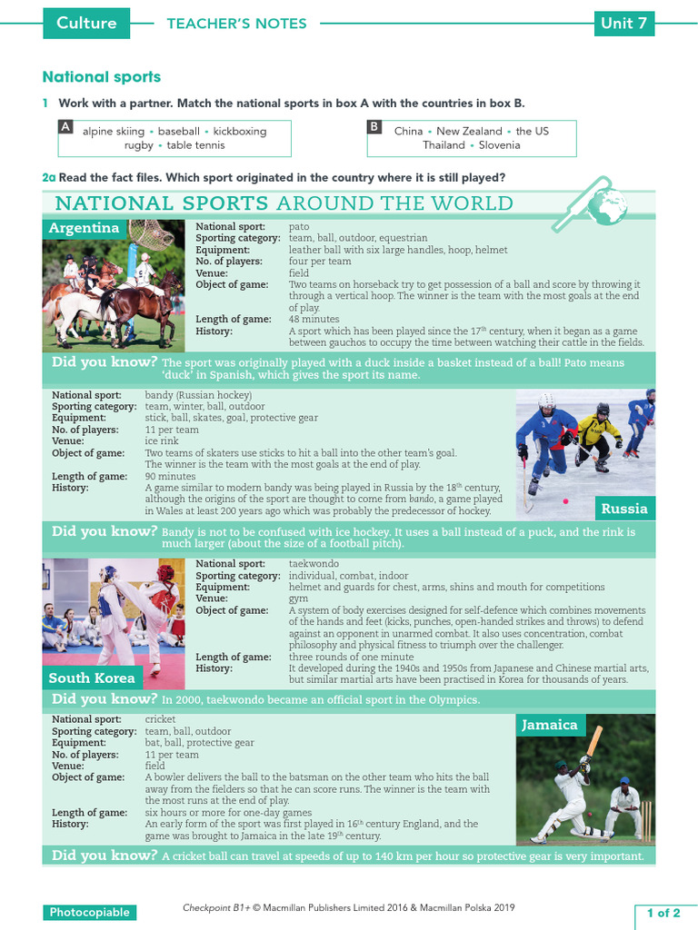 Checkpoint B1+_TRC_Culture_U7 | PDF | Taekwondo | Bowling (Cricket)