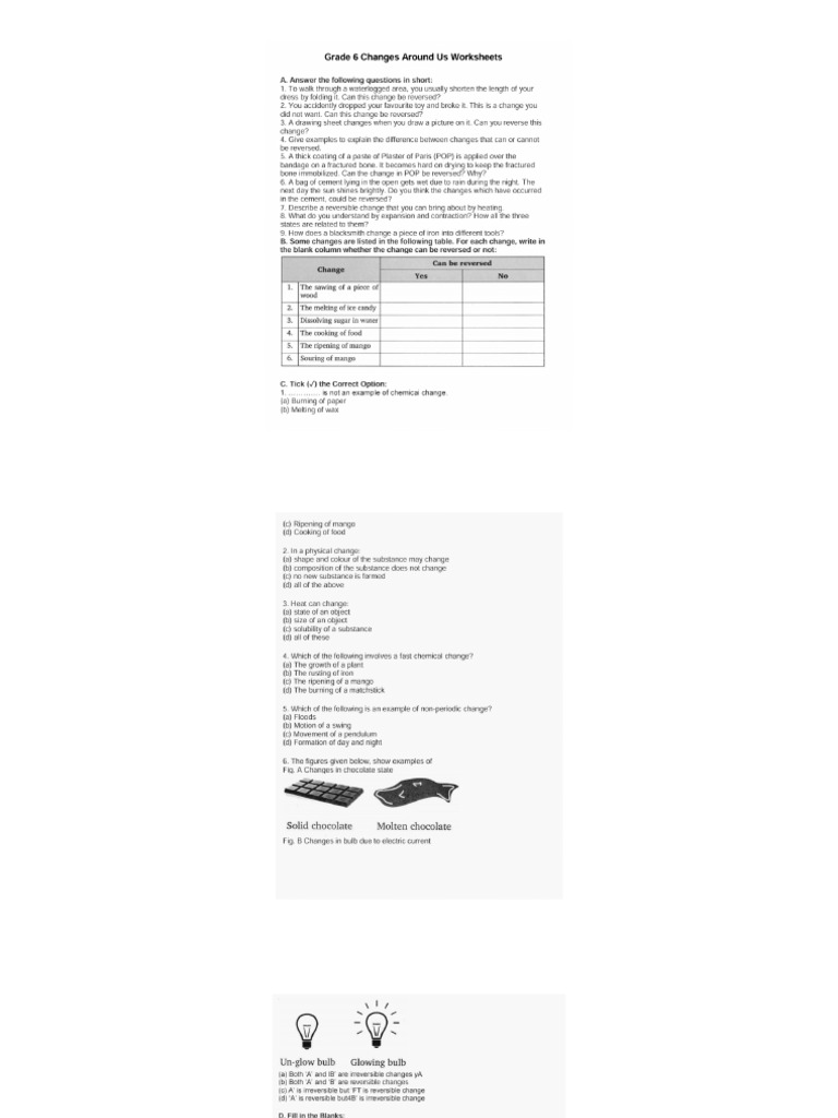 Changes Around Us Worksheet 1 | PDF
