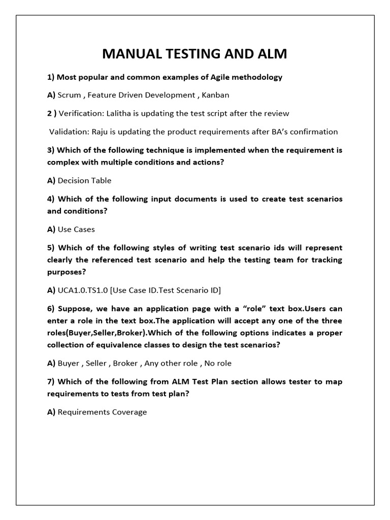 MANUAL TESTING AND ALM MCQ's-merged | PDF | Software Testing | Scrum ...