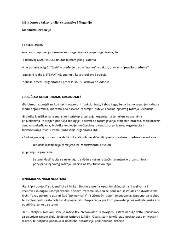 Osnove Taksonomije, Sistematike I Filogenije | PDF