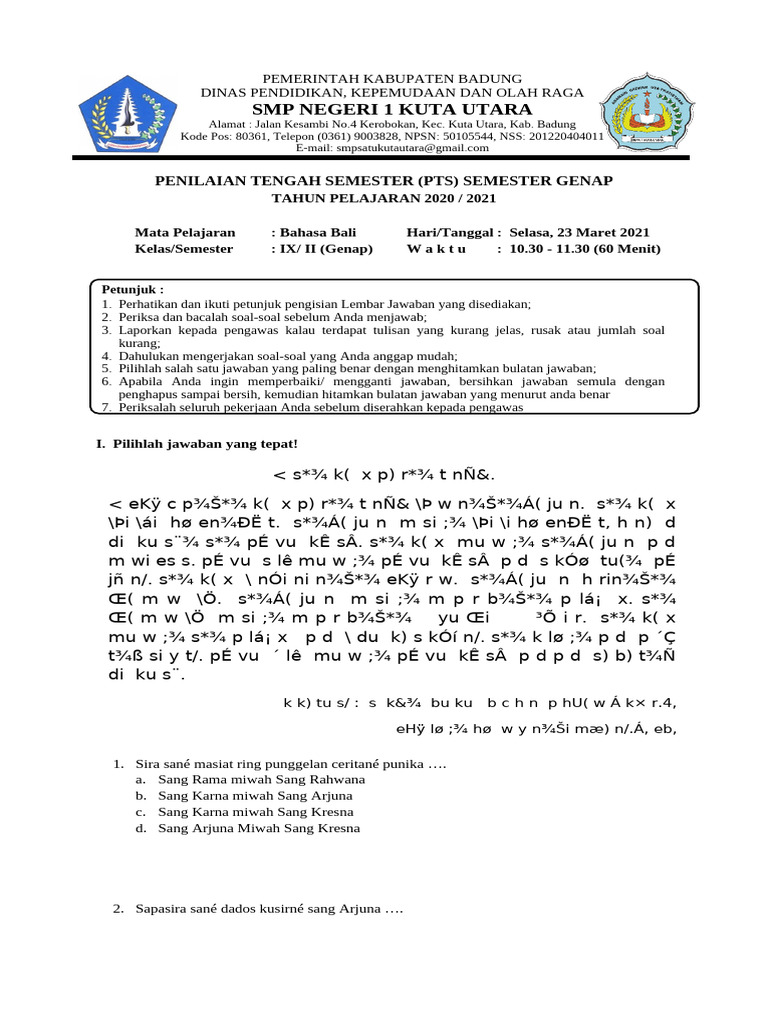 Soal Pts Kls Ix Genap Tp 20-21 | PDF