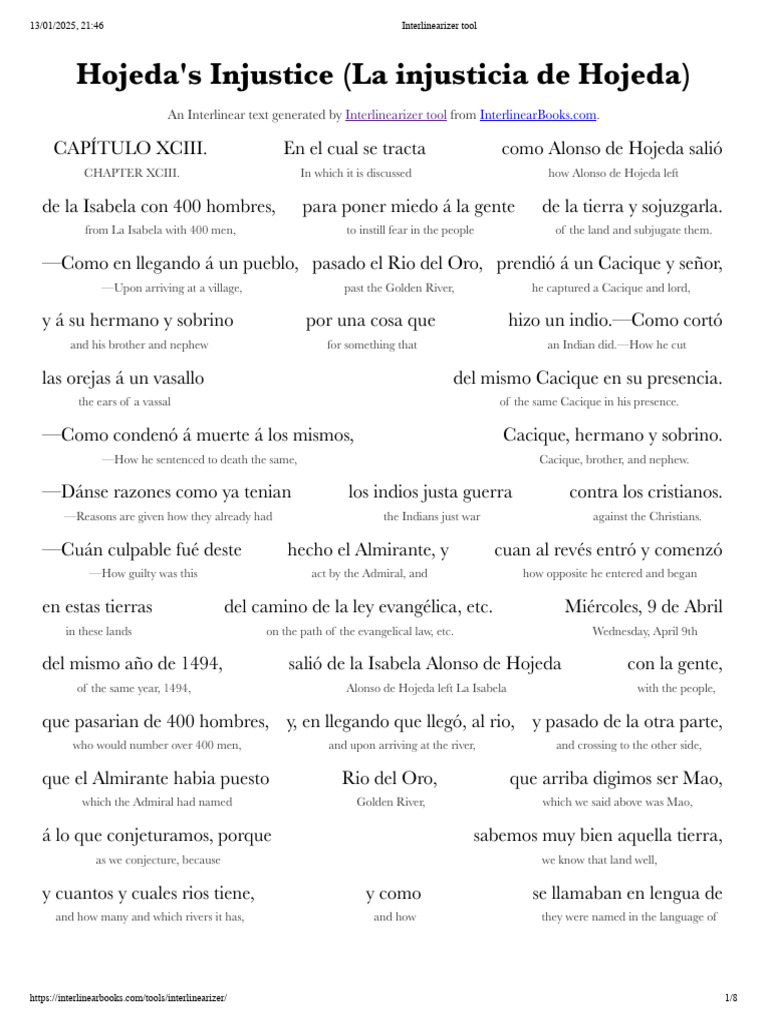 Hojedas Injustice La Injusticia de Hojeda Interlinear | PDF