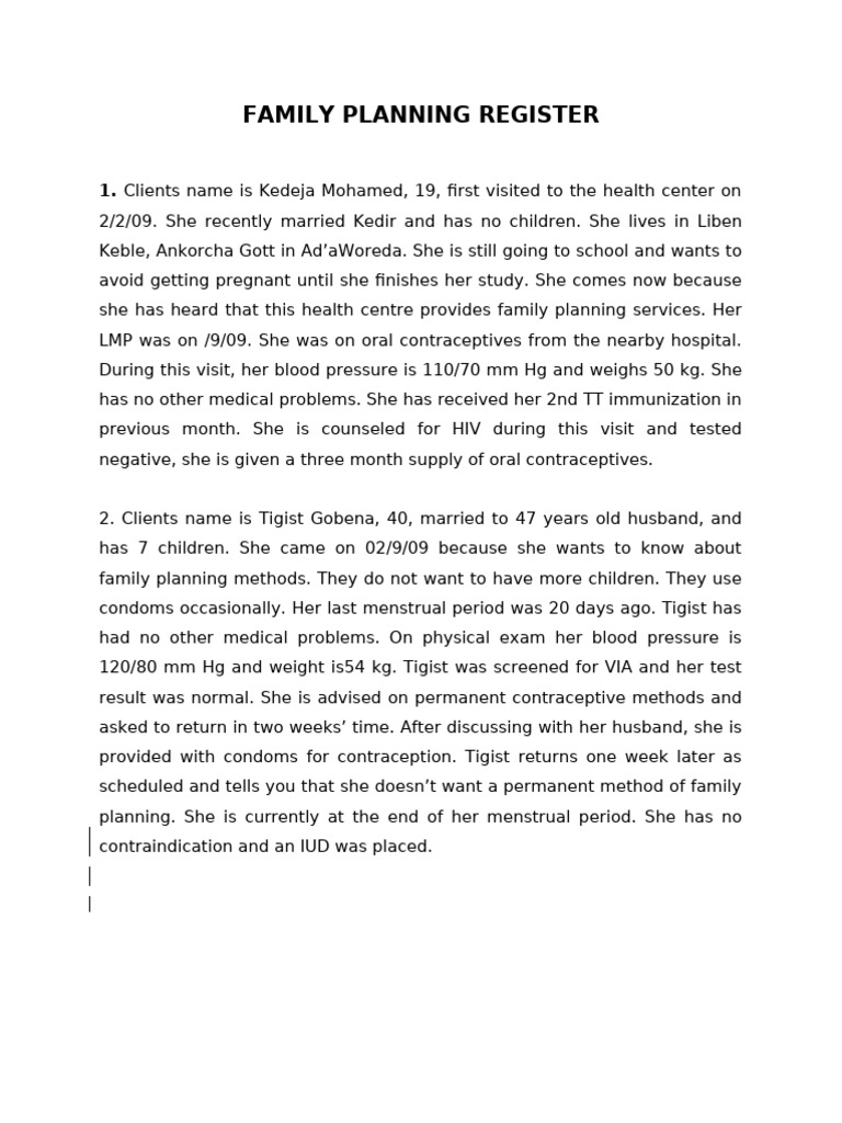 FAMILY PLANNING REGISTER | PDF | Birth Control | Family Planning
