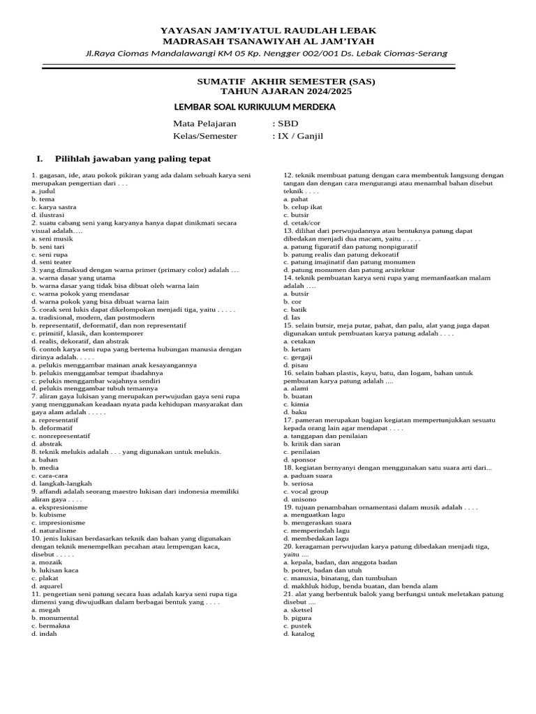 SOAL SBD KELLAS 9 | PDF