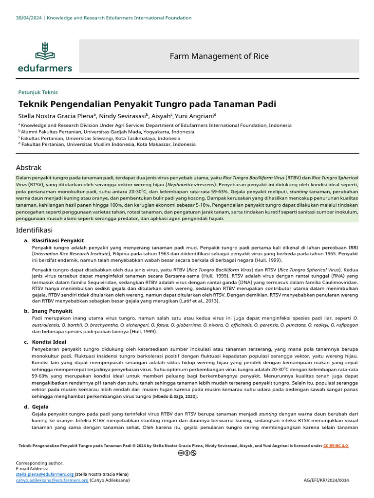 Pengendalian Penyakit Tungro Padi | PDF