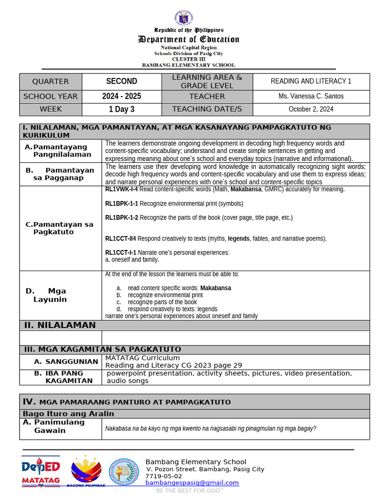 Reading and Literacy Day 3 | PDF