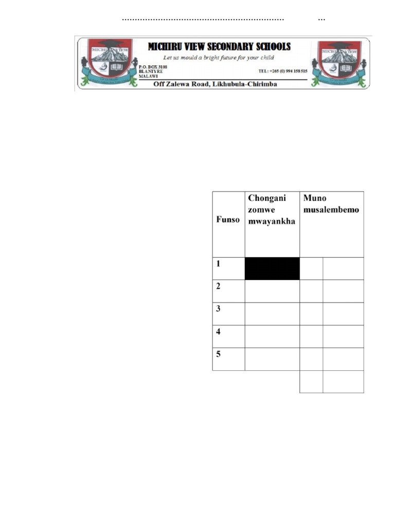 2023 Msce Mock 2 Chichewa p3 | PDF