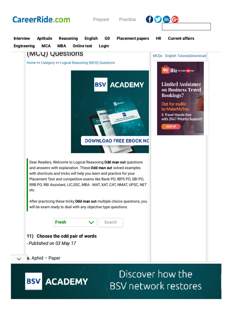 Odd Man Out - Logical Reasoning (MCQ) Questions | PDF | Multiple Choice