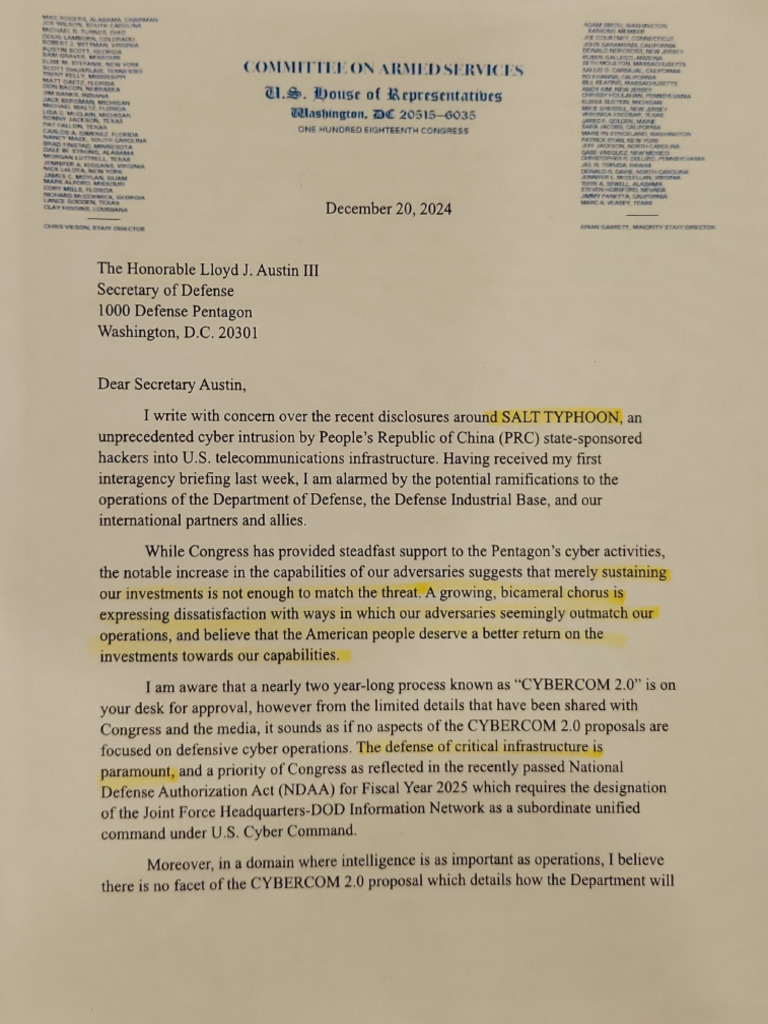 Rep. Bacon Letter To Sec. Austin | PDF