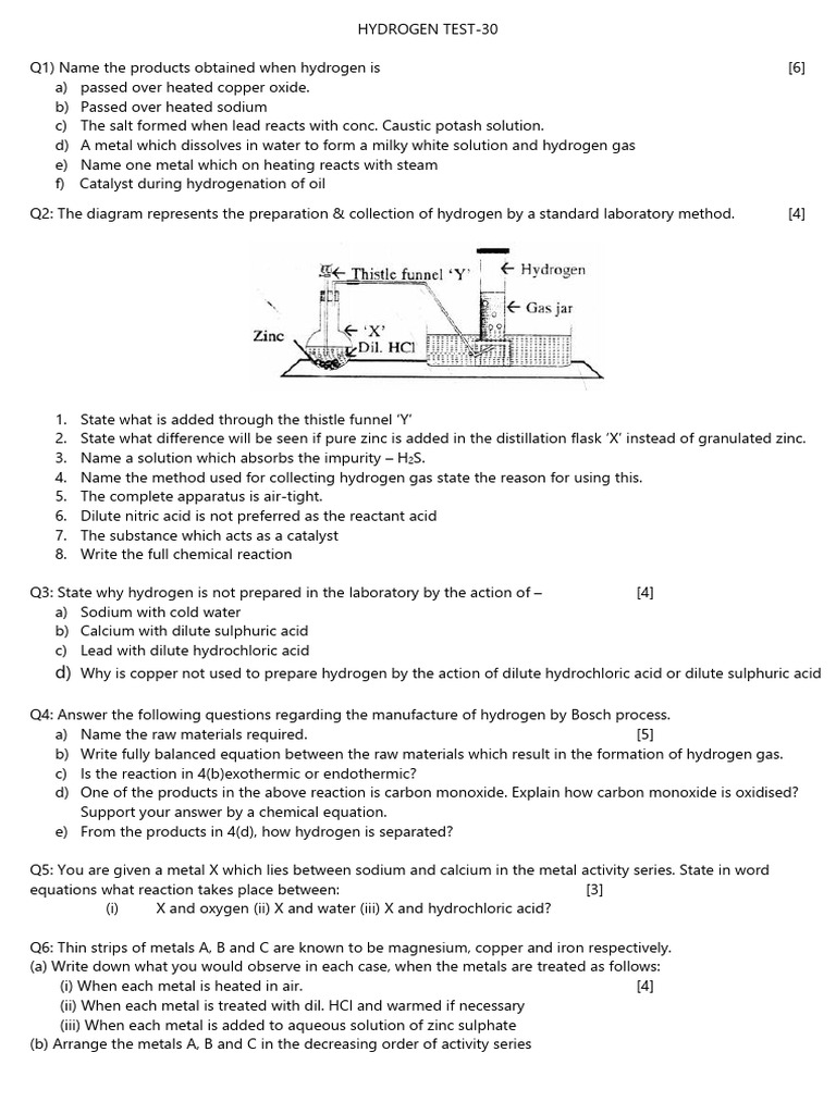hydrogen test | PDF | Hydrogen | Chemical Reactions