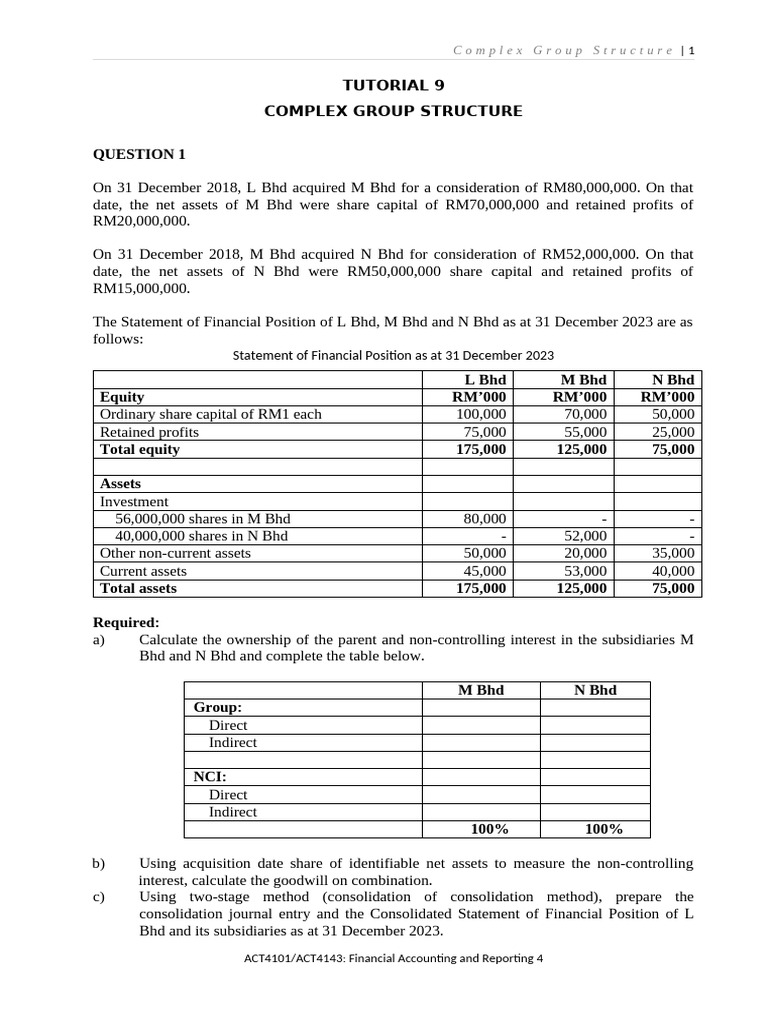 Tutorial 9 - Complex Group Structure - Edited 16.12.2024 | PDF | Consolidation (Business ...