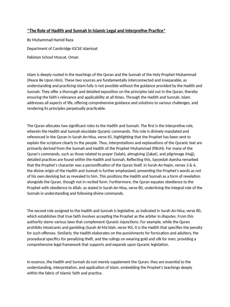The Role of Hadith and Sunnah in Islamic Legal and Interpretive ...