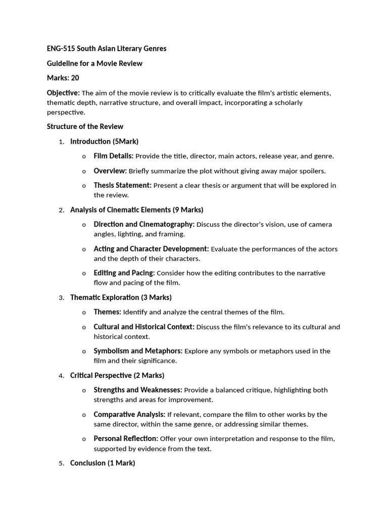 Film Review Guideline and Grading Rubrics (1) | PDF | Narrative ...