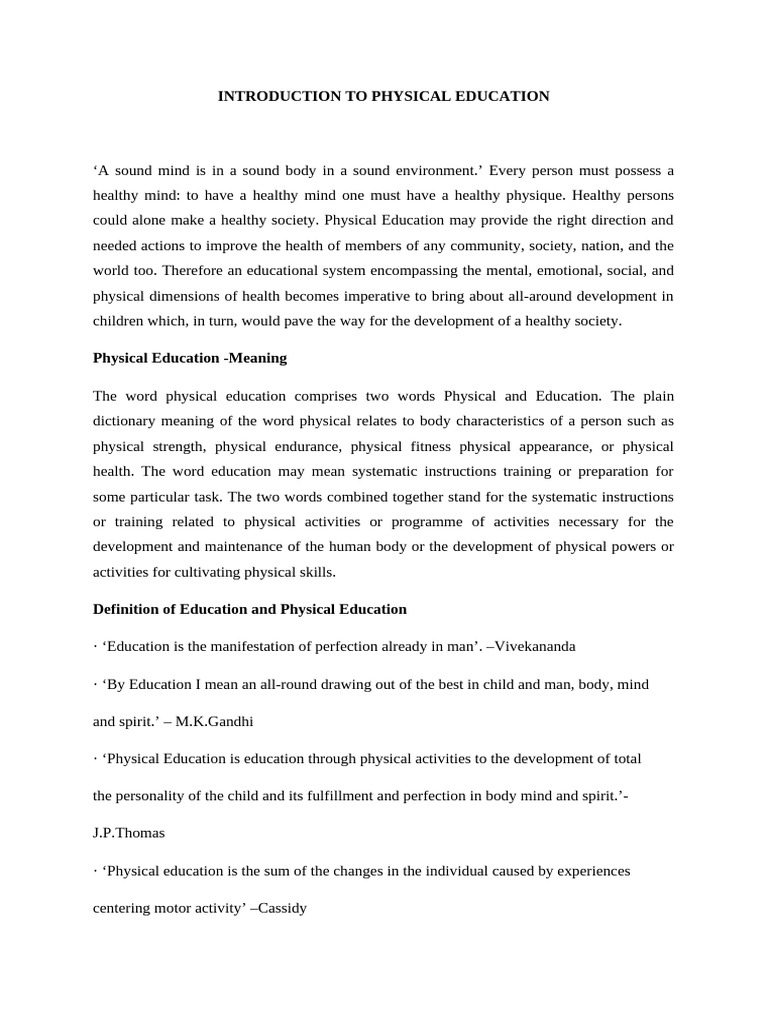Introduction To Physical Education | PDF | Physical Education | Mind