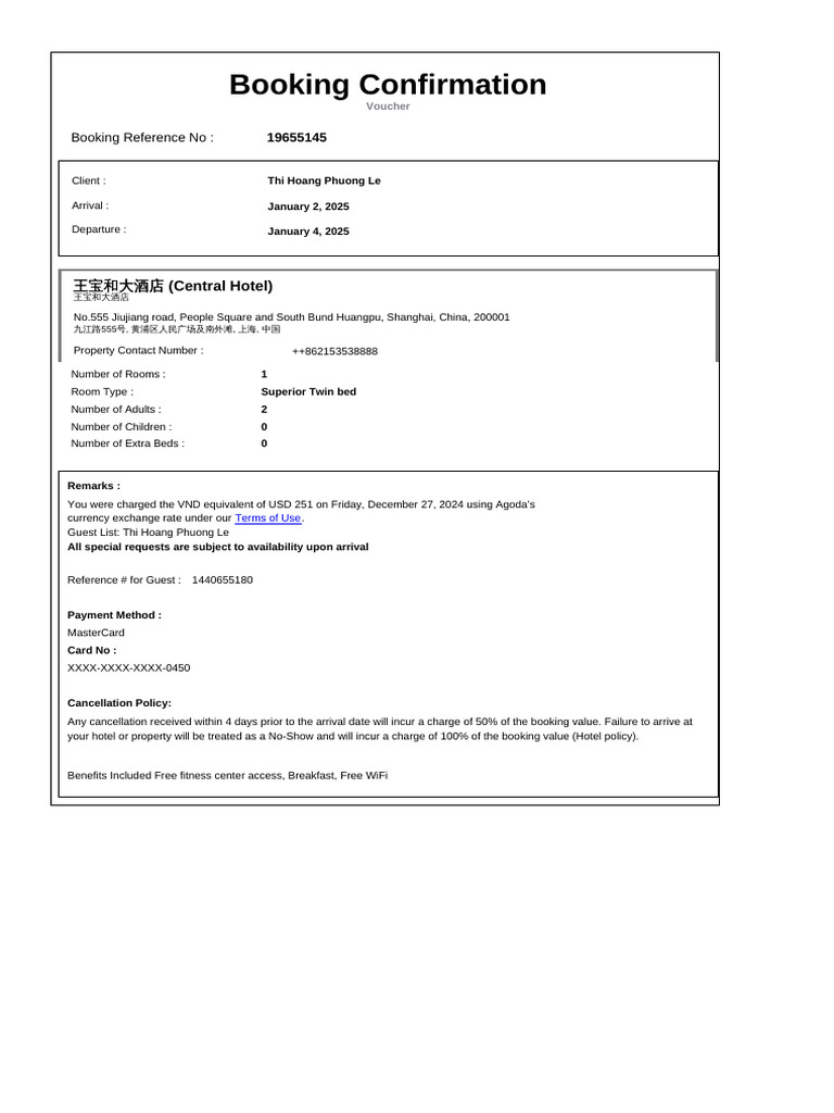 Confirmation For Booking ID # 1440655180 | PDF