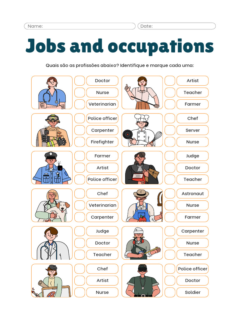 Blue Orange Illustrative Jobs and Occupations Worksheet.pdf | PDF