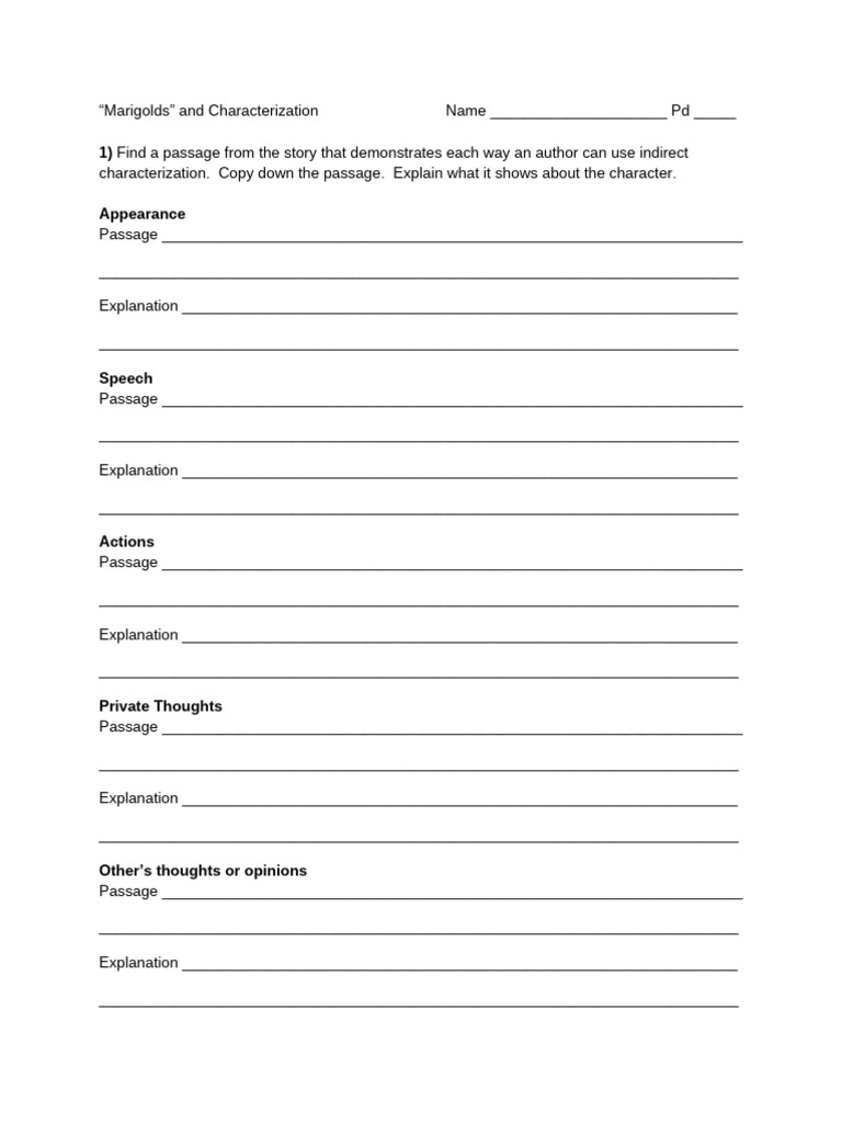 “Marigolds” Characterization | PDF