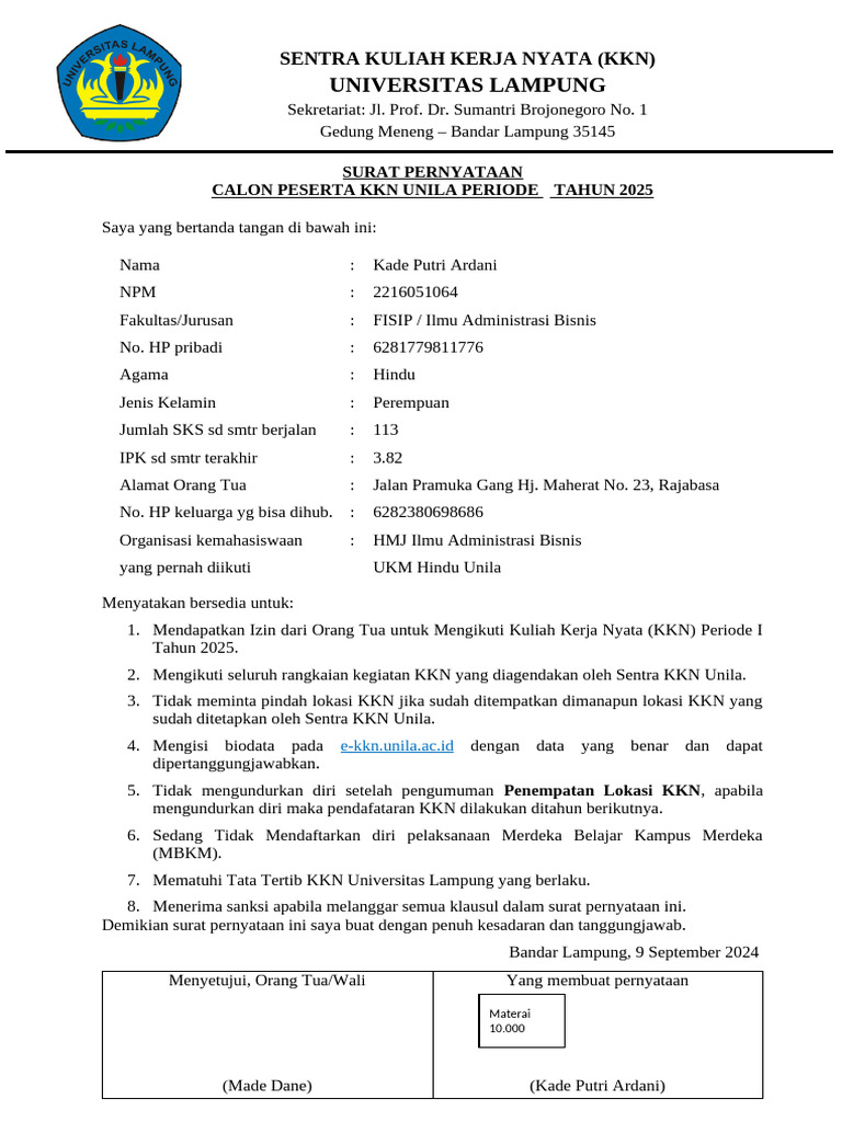 Surat-Pernyataan-KKN-Periode-I-Tahun-2025 | PDF