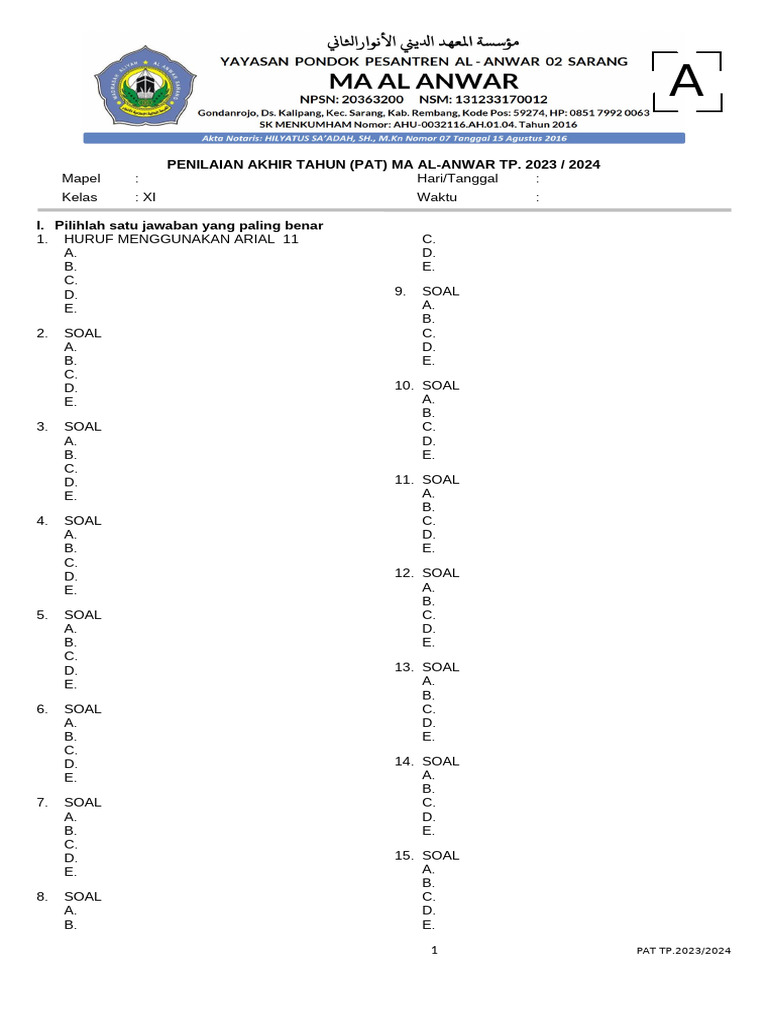 2) Format Soal Ukk Kelas Xi 2023-2024 | PDF