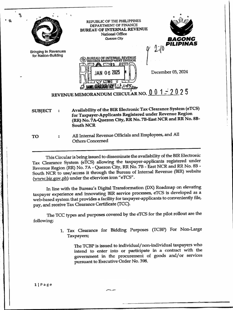 RMC No. 1-2025 | PDF